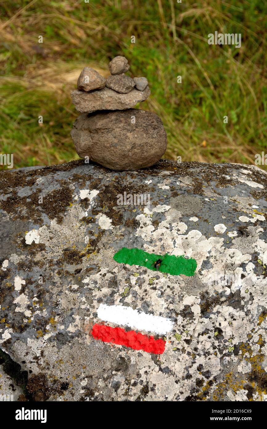 French walker symbols on rocks, Puy de Dome department, Auvergne Rhone ...