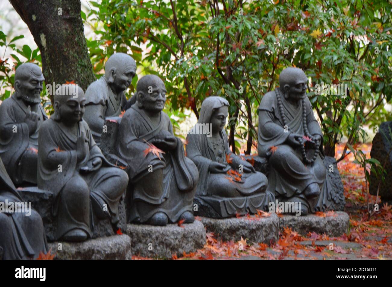 Statues of the followers of Buddha (called Shaka Nyorai in Japan at ...