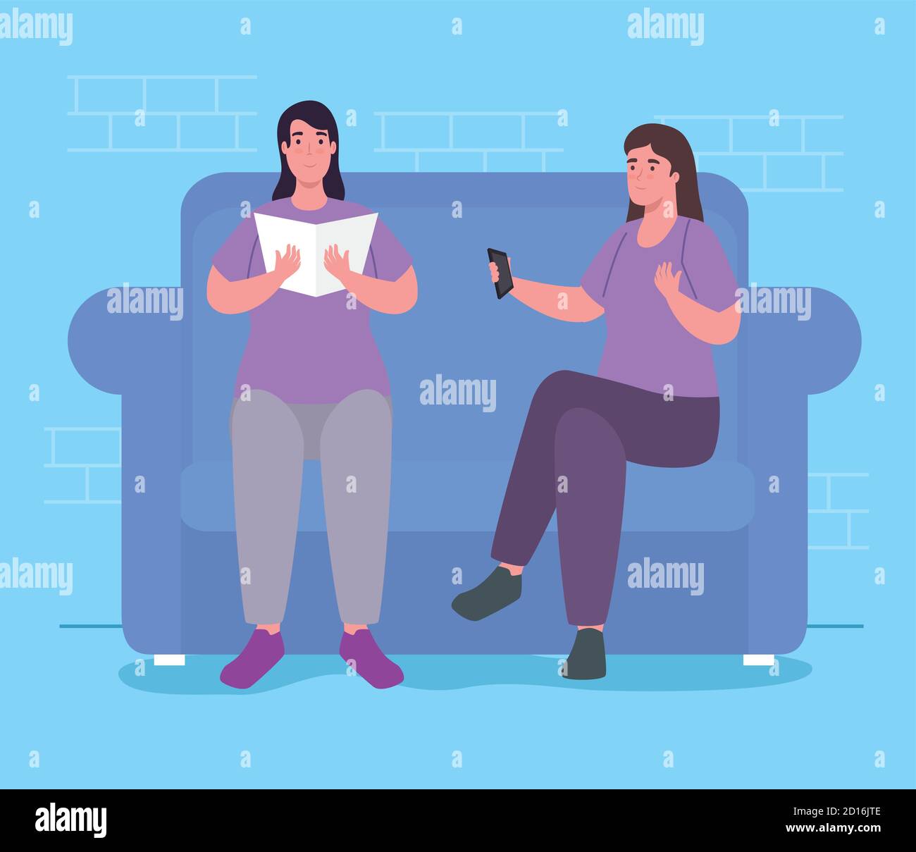 women with book and control on couch at home vector design Stock Vector ...