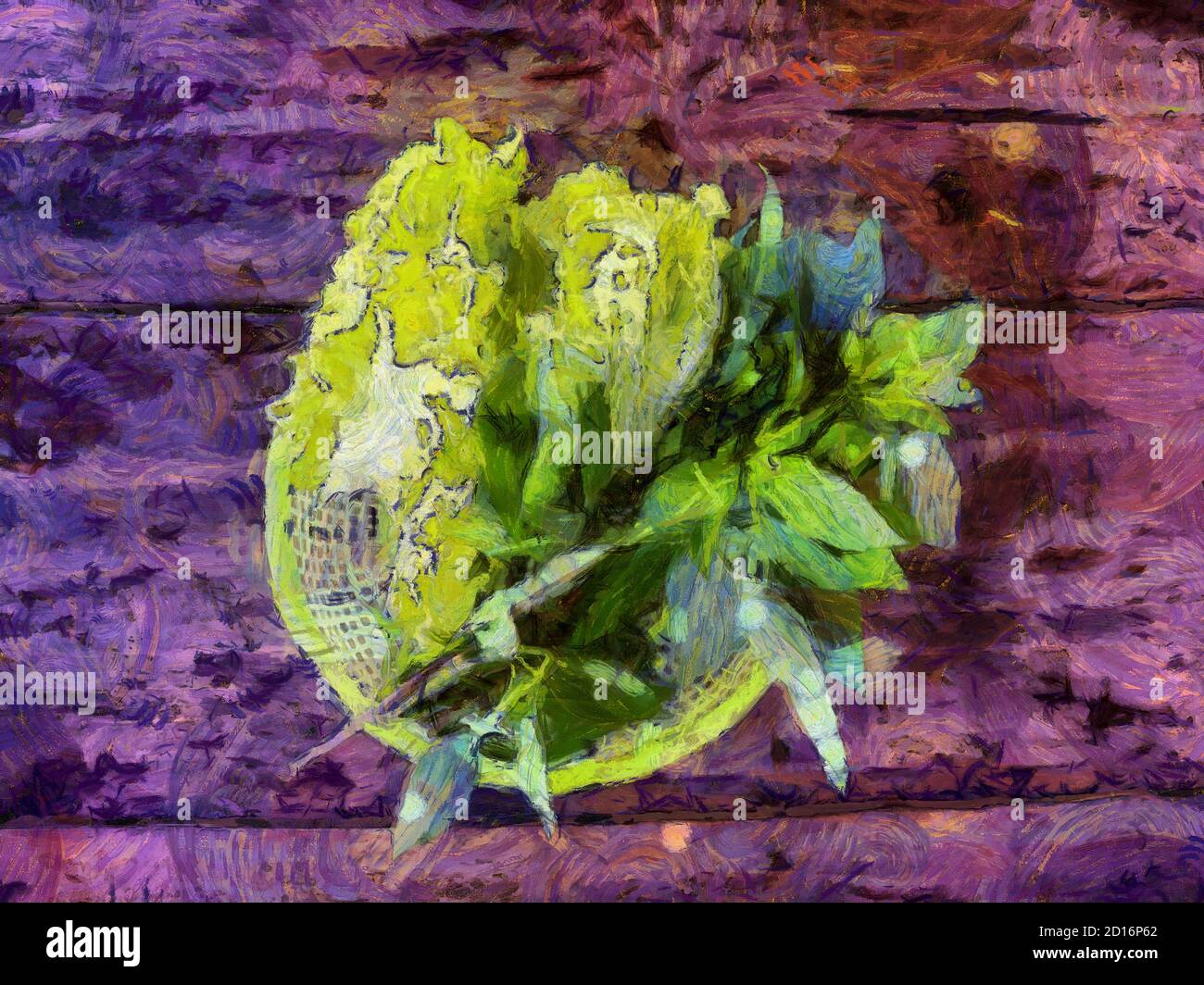 The vegetables in the plate on the dark wooden table Illustrations ...