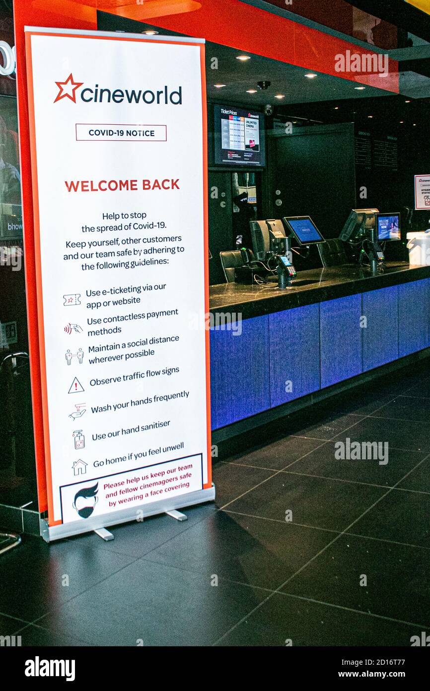 LEICESTER SQUARE LONDON,UK 5 October 2020. Covid-19 notice signs inside ...