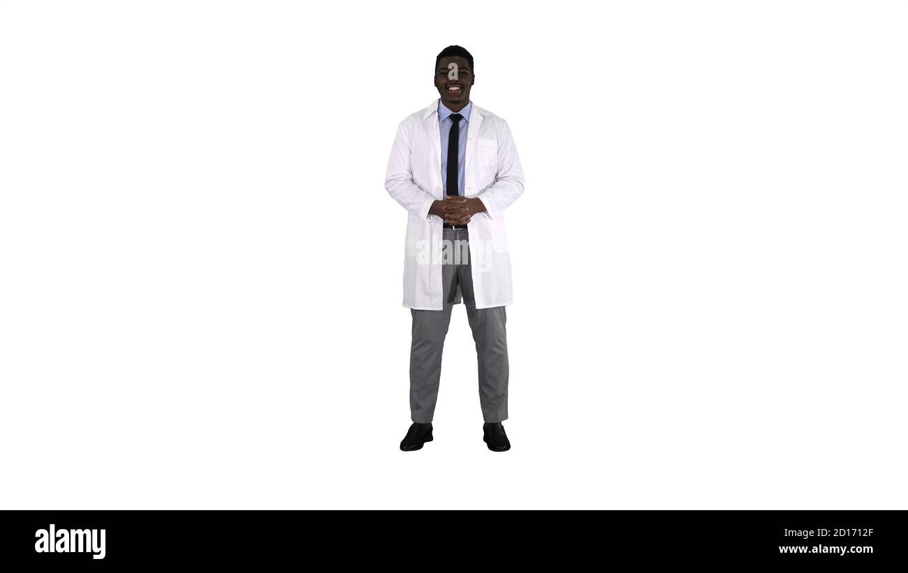 Afro-American Doctor Talking To Camera on white background Stock Photo ...