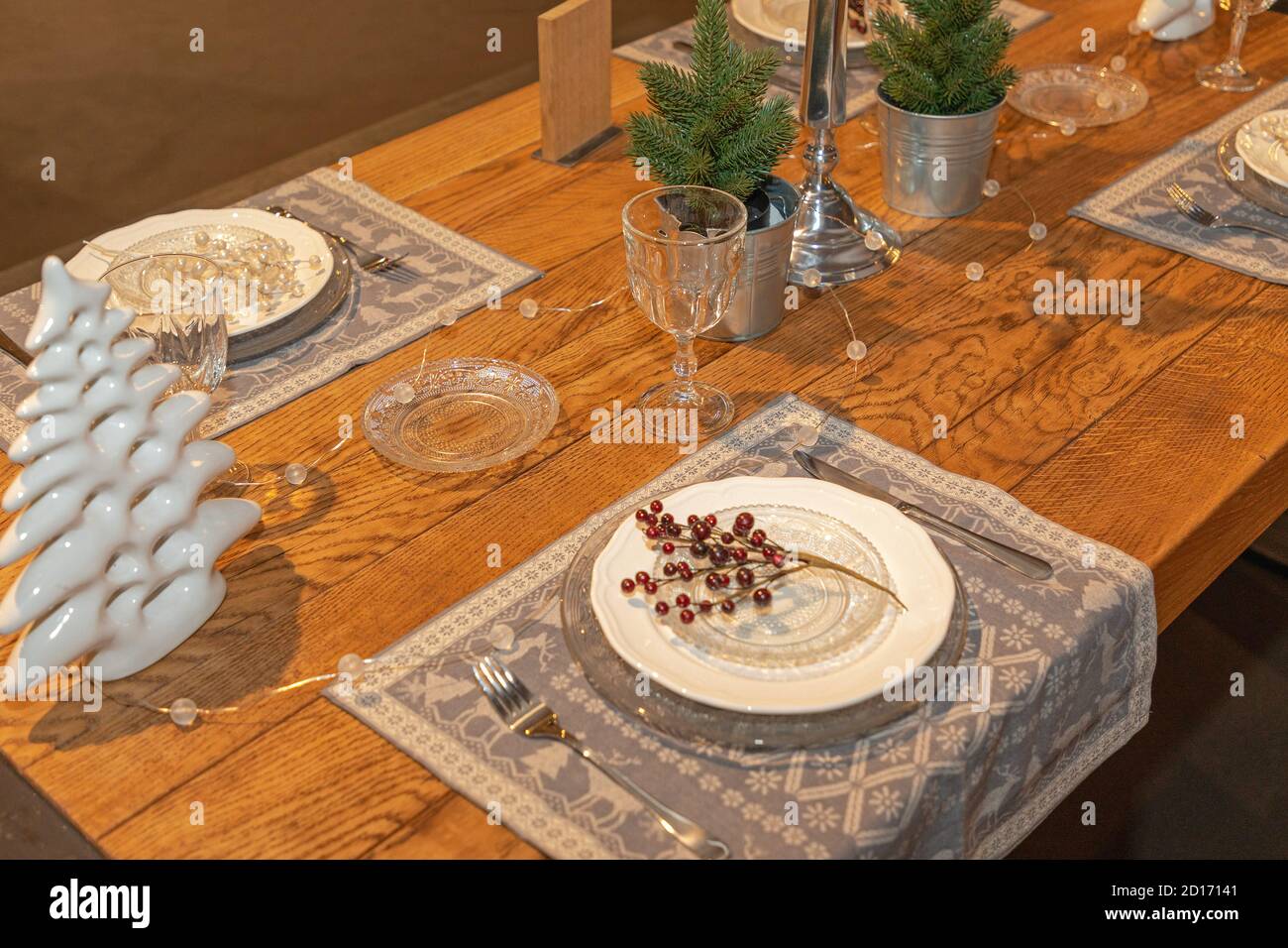 Festive Table Setup for Christmas Dinner Stock Photo - Alamy