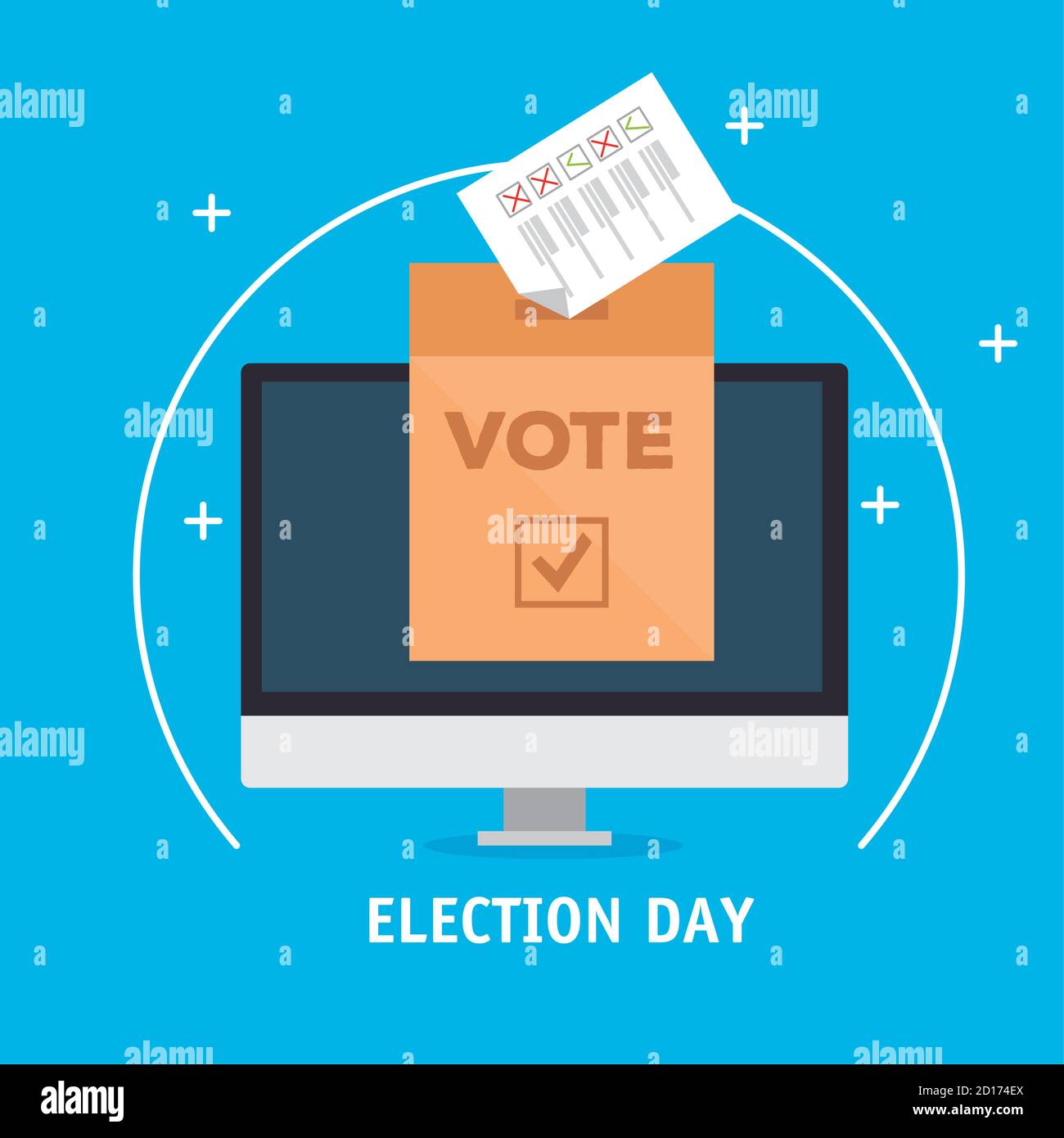 Elections day and vote box with paper on computer vector design Stock ...