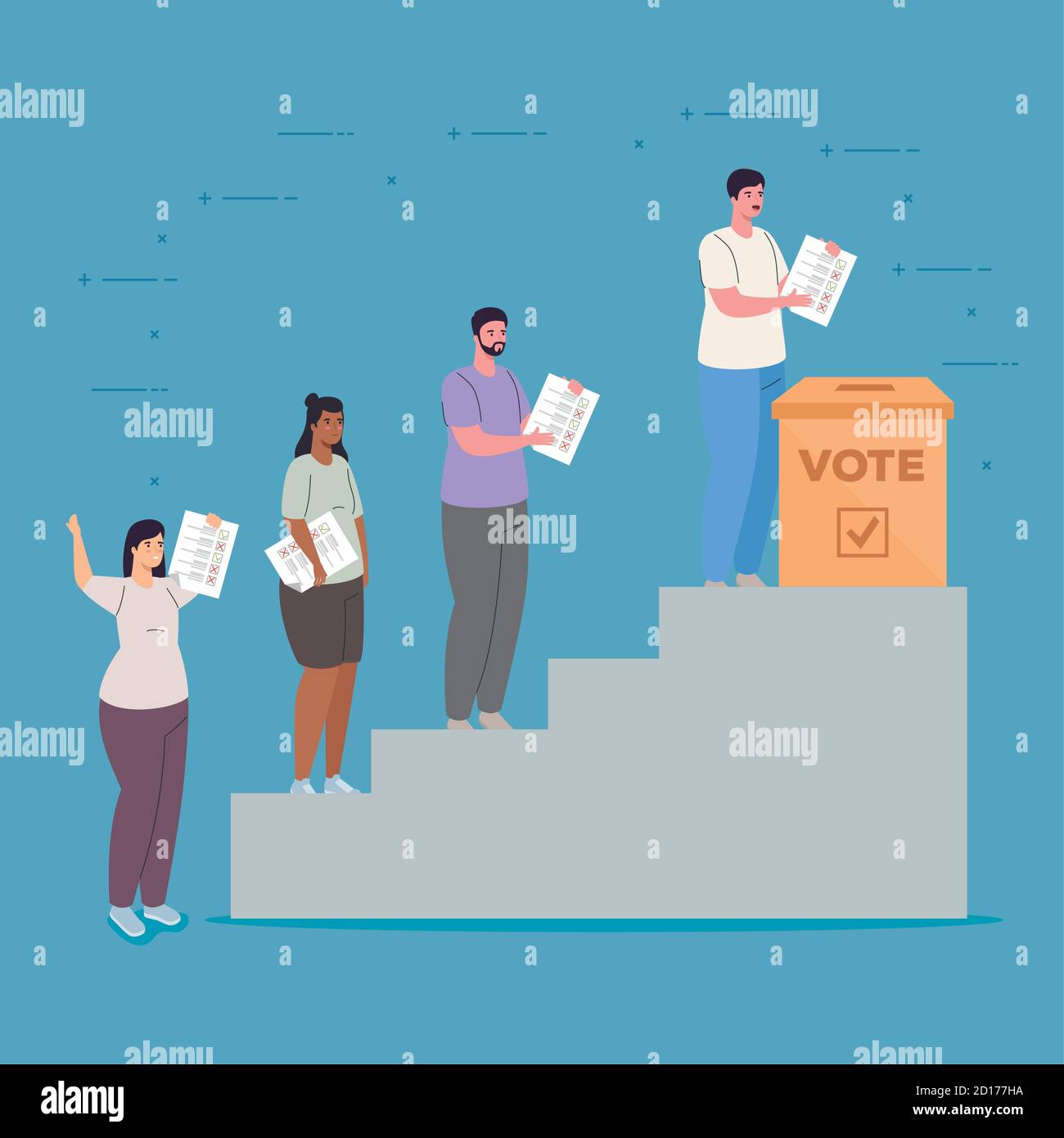 Women and men cartoons with vote box on ladders vector design Stock ...