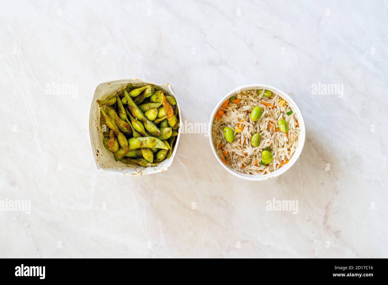 Take Away Boiled Steamed Basmati Rice with Edamame Beans and Vegetables ...