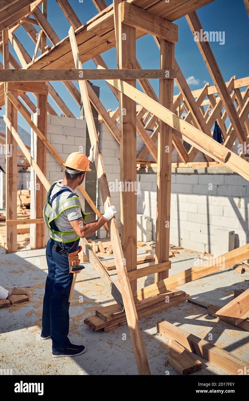 Serious foreman working on the construction site Stock Photo - Alamy