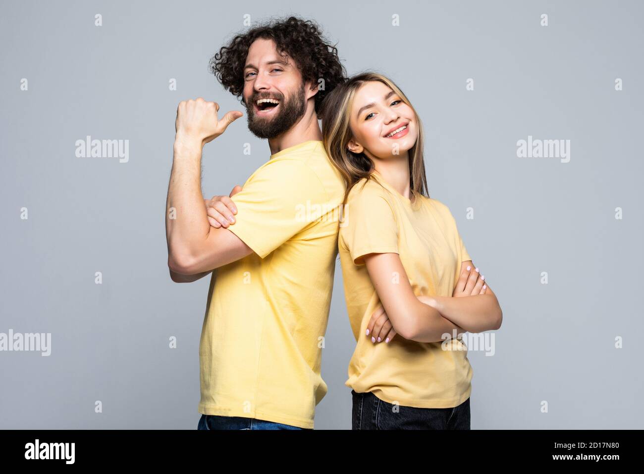 Excited happy young couple winners celebrate win motivated by triumph ...