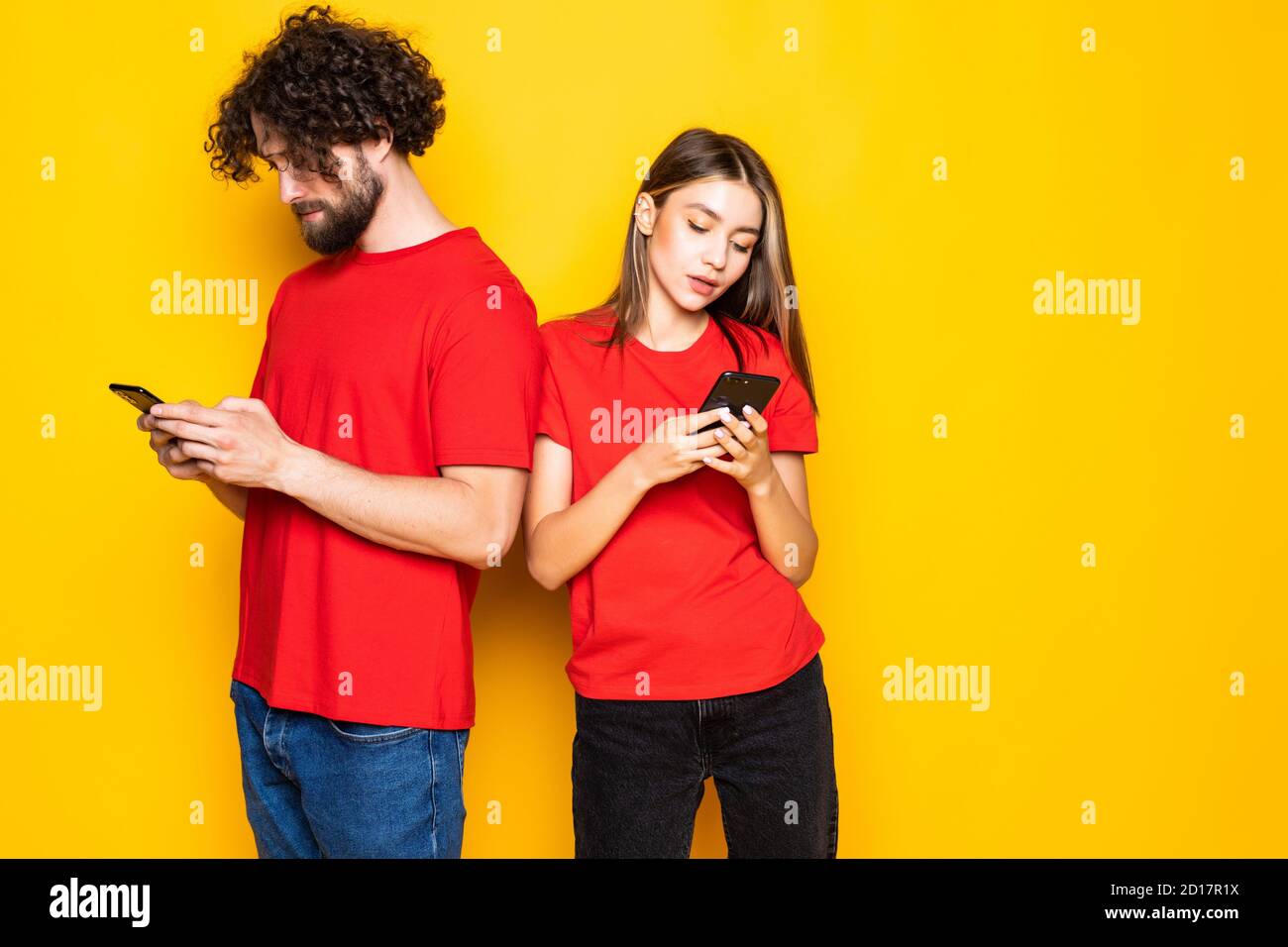 Two smartphones in two hands hi-res stock photography and images - Alamy