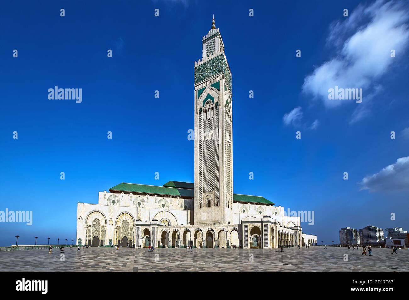 Prospective view of the square front of Hassan II Mosque against a ...