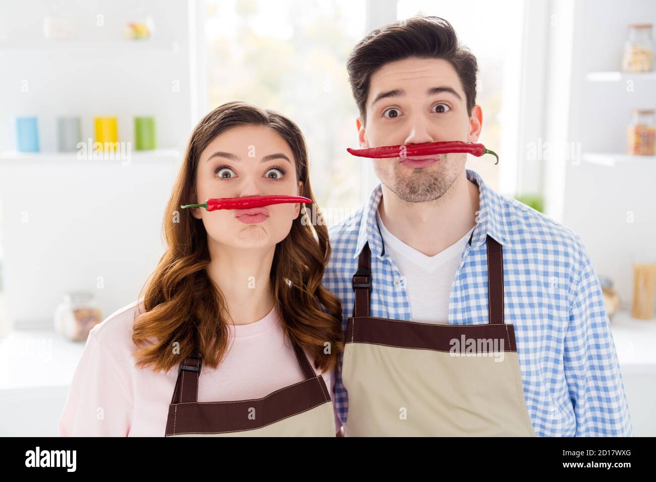 Portrait two people dream harmony couple have fun cooking healthy ...