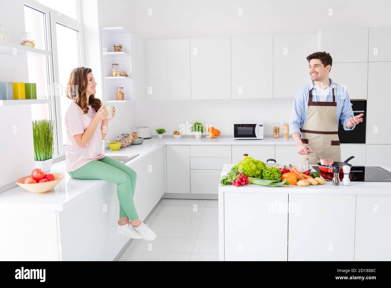 Loving dream harmony family concept. Full length photo of couple enjoy ...