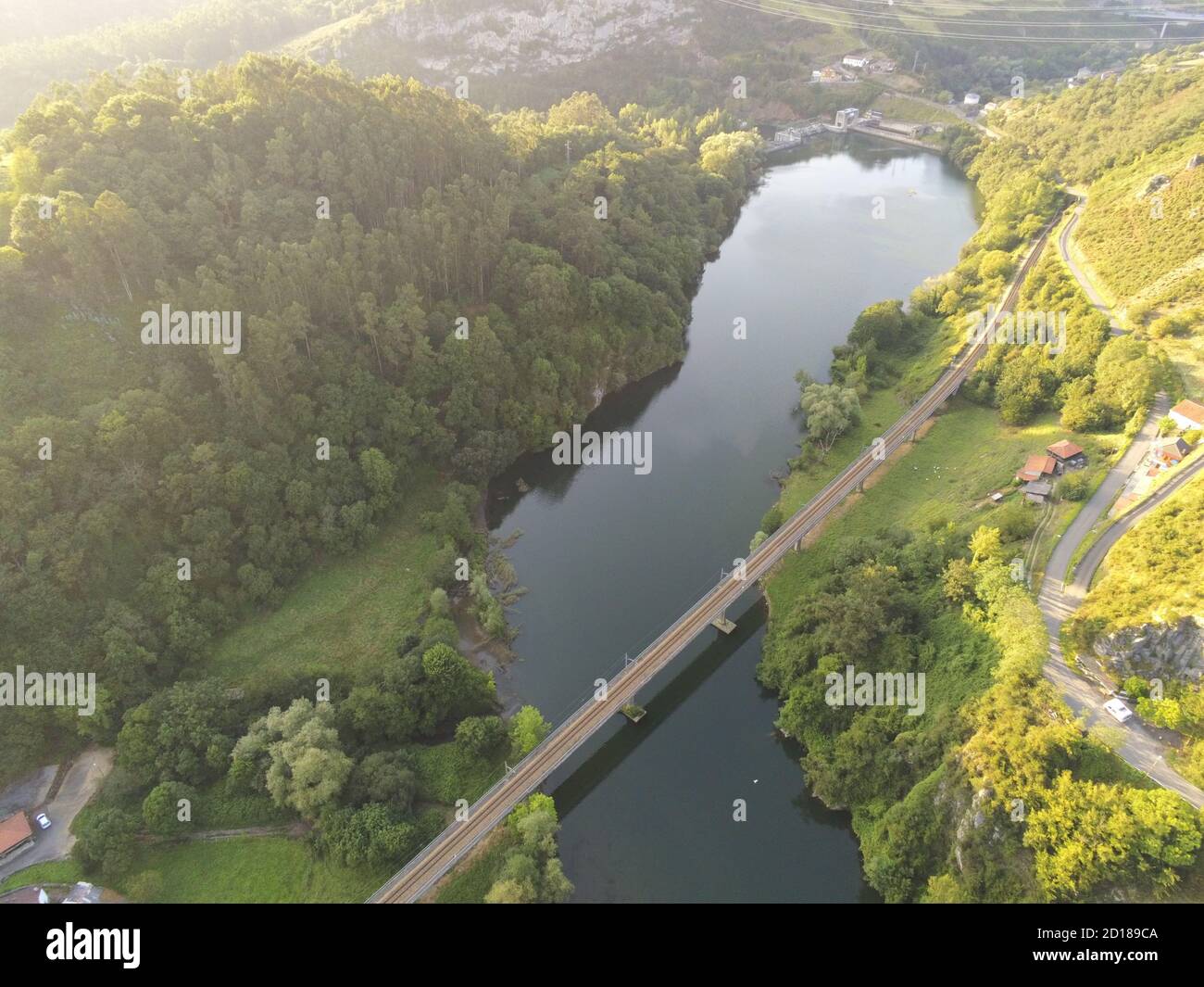 Aerial view of the Nalon River in Asturias Prianes Spain Stock Photo ...