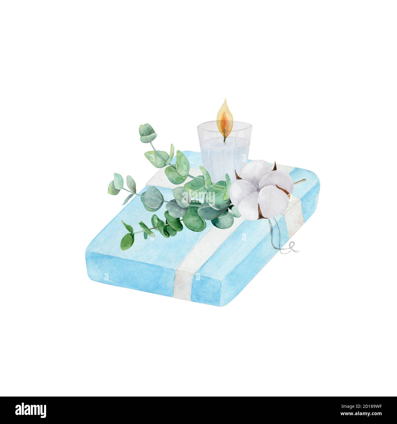Hand painted blue gift package isolated on white background Stock Photo ...