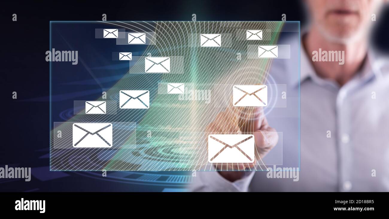 Man touching an email concept on a touch screen with his finger Stock ...
