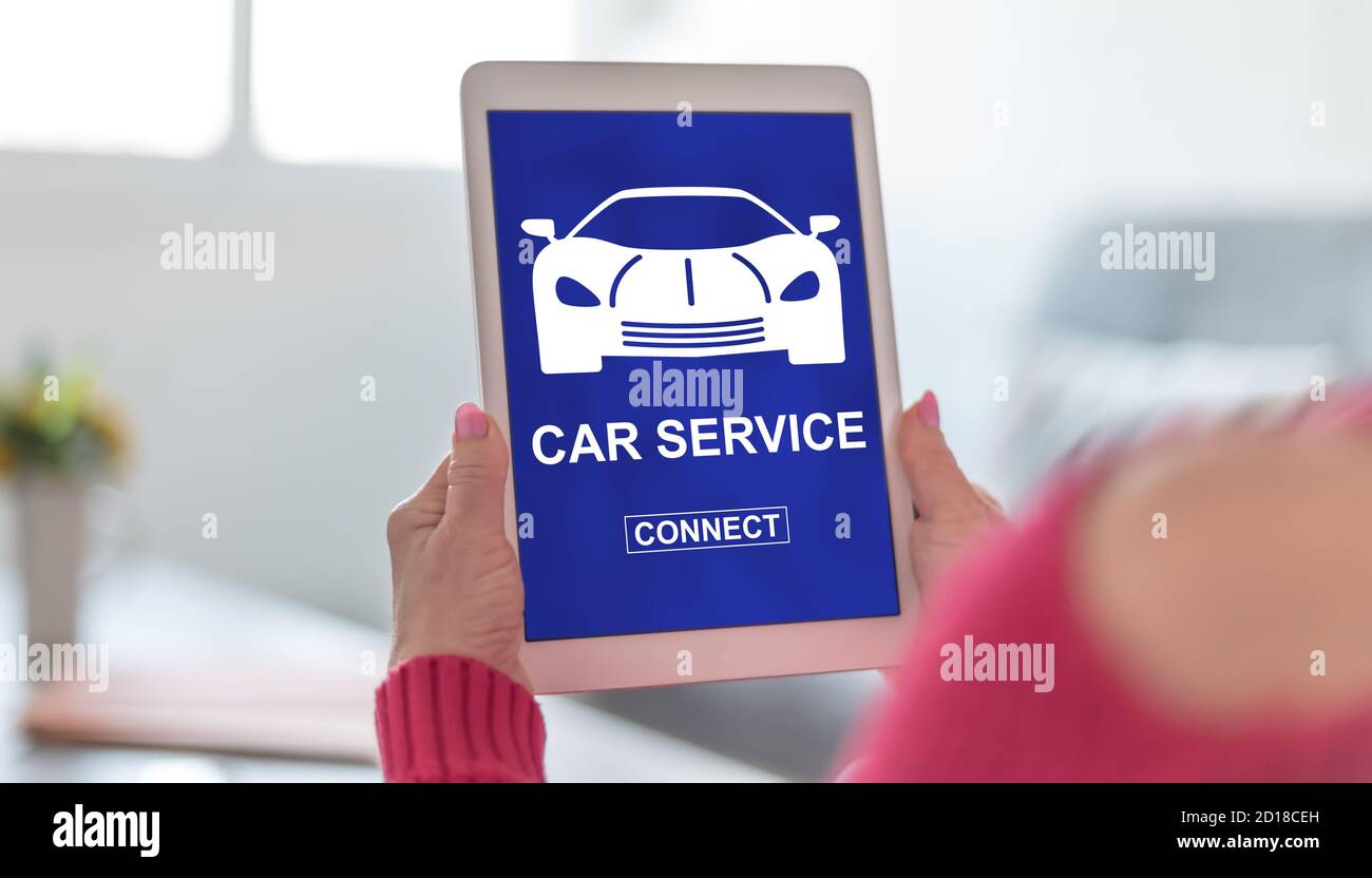 Tablet screen displaying a car service concept Stock Photo - Alamy