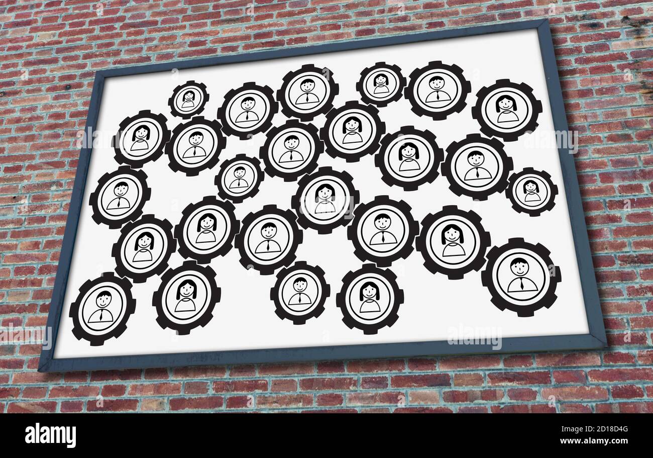 Teamwork concept drawn on a billboard fixed on a brick wall Stock Photo ...