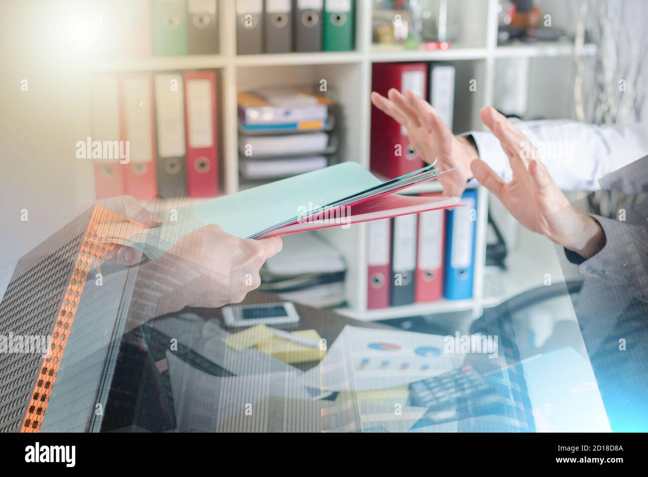 Overworked businessman refusing work; multiple exposure Stock Photo - Alamy