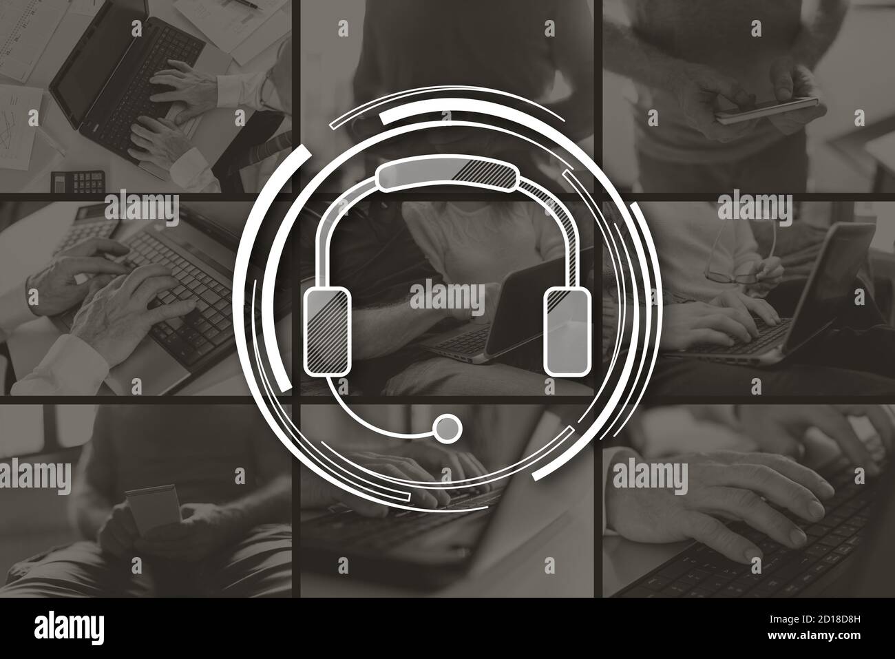 Customer support concept illustrated by pictures on background Stock ...