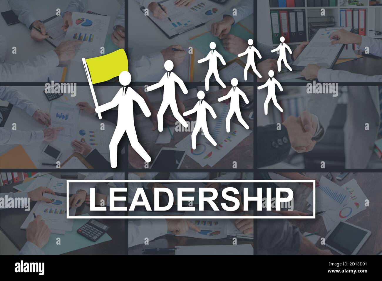 Leadership concept illustrated by pictures on background Stock Photo ...