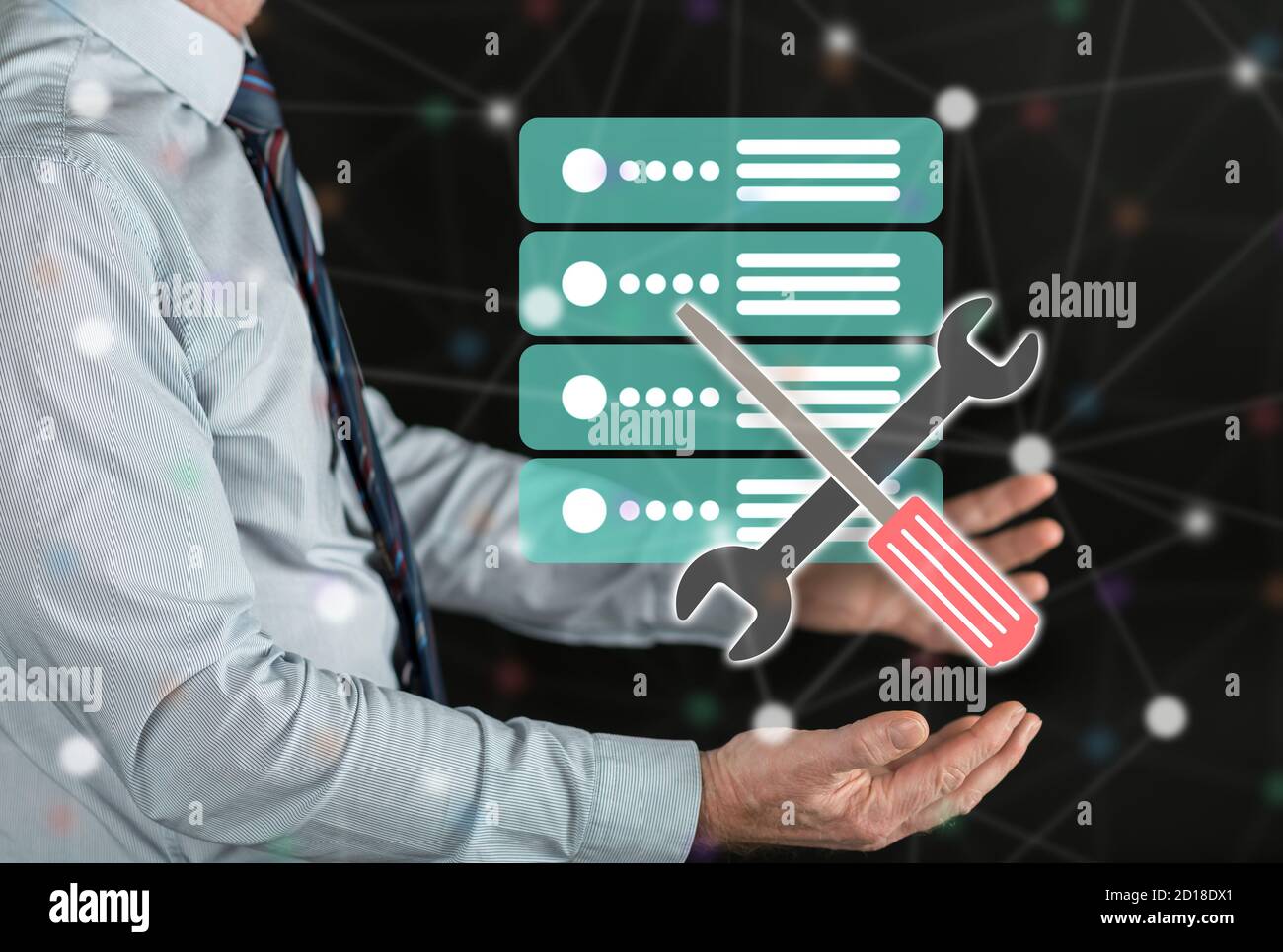 Server maintenance concept above the hands of a man Stock Photo - Alamy