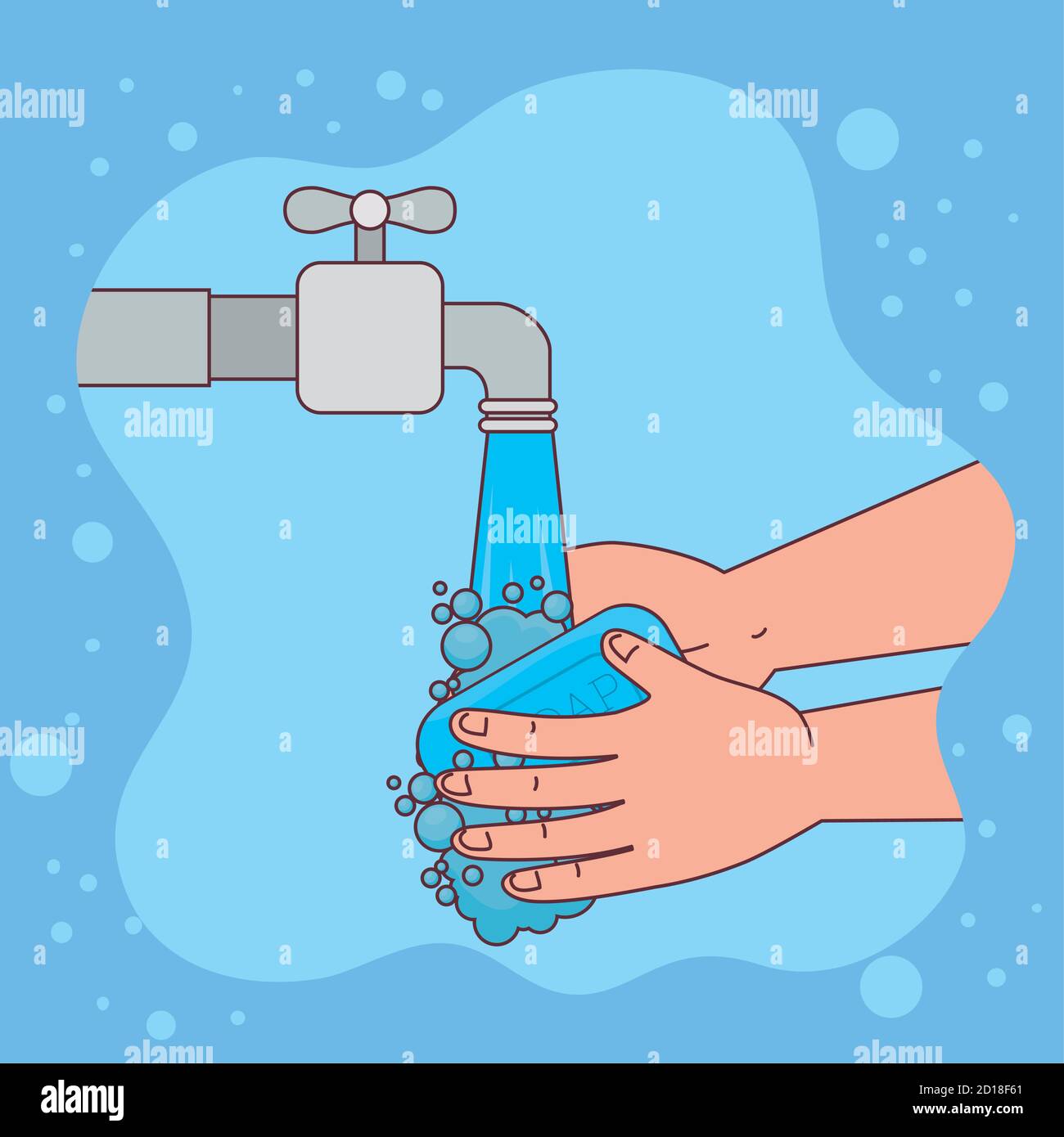 hands washing with water tap and soap bar vector design Stock Vector ...