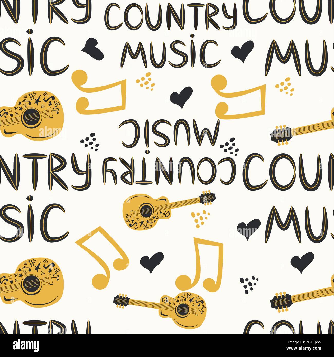 hand-drawn musical seamless pattern with the inscription country music ...