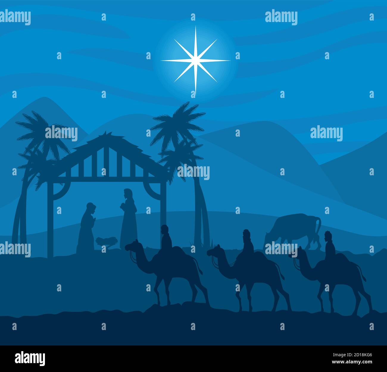 merry christmas nativity mary joseph and three wise men vector design ...