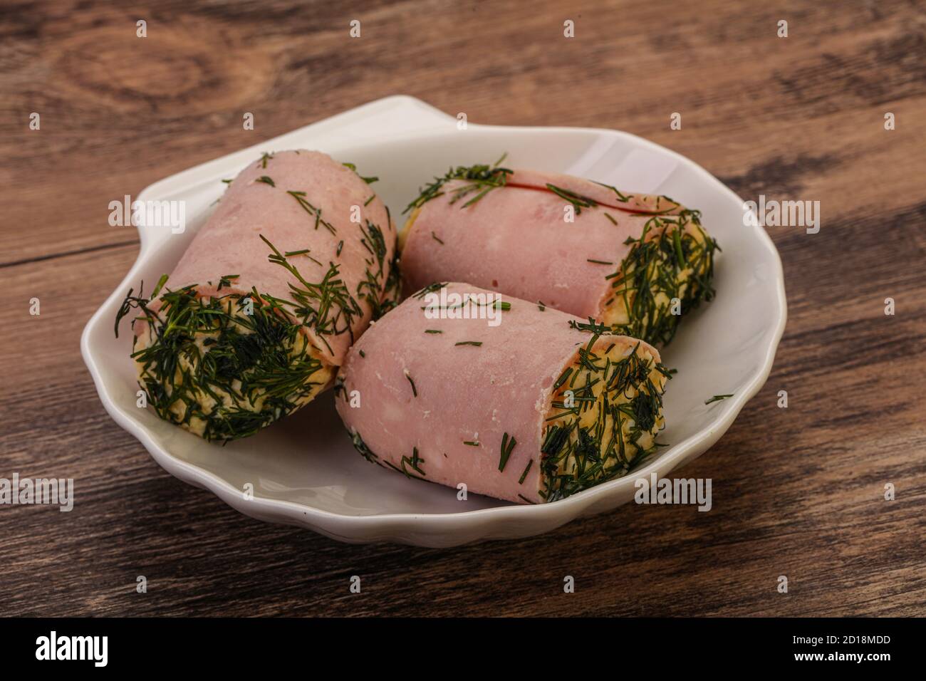 Ham roll snack with cheese and garlic Stock Photo - Alamy