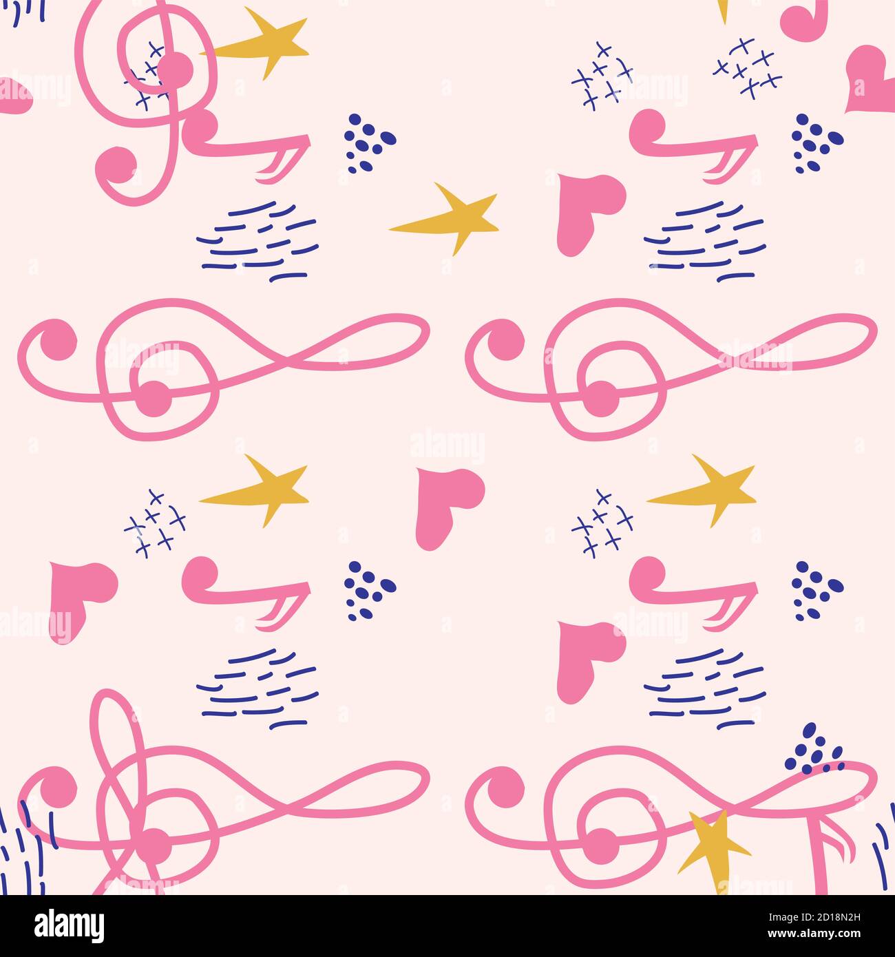 Pink, blue pastel texture with musical notes and a treble clef ...