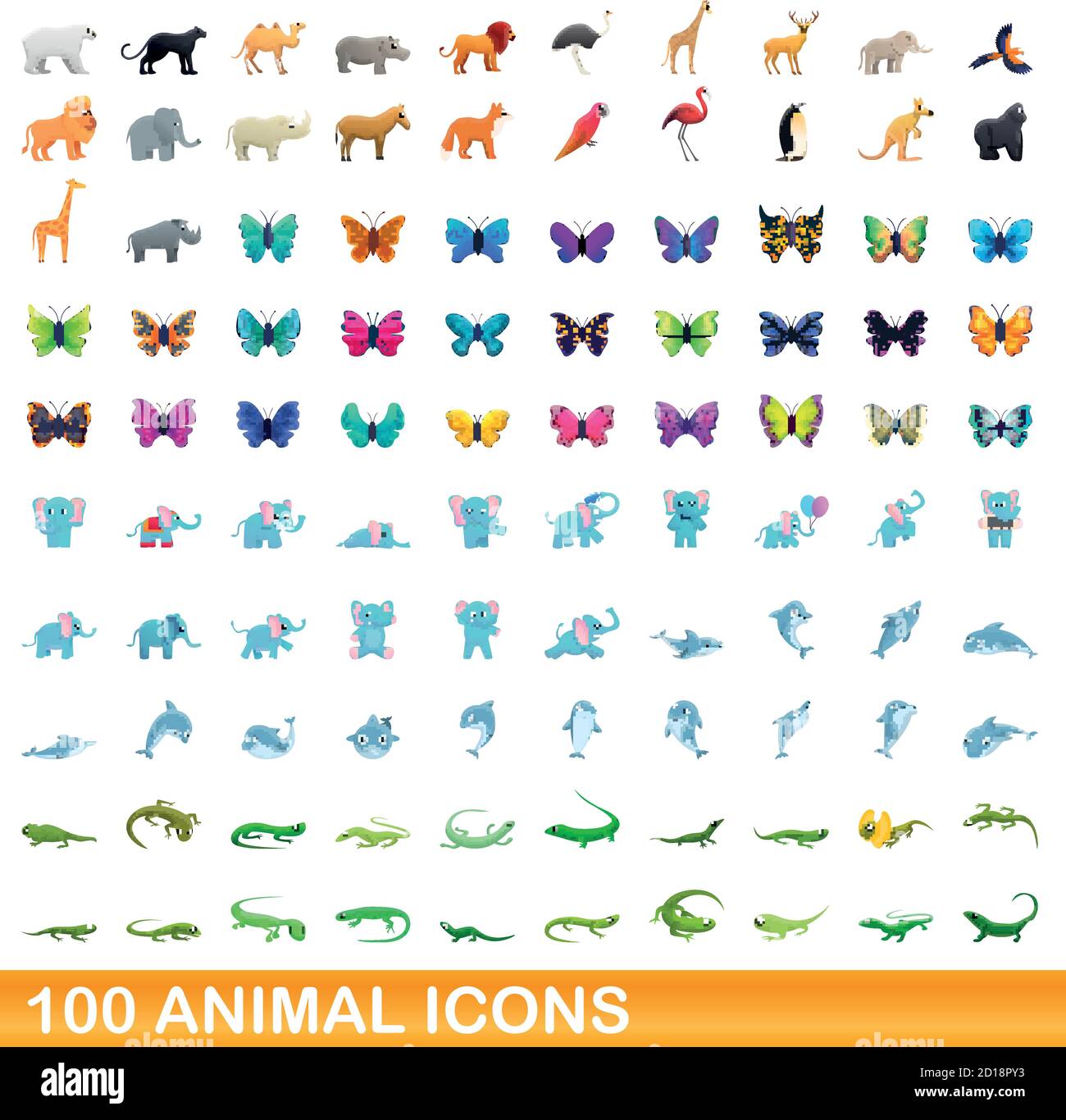 100 animal icons set. Cartoon illustration of 100 animal icons vector ...
