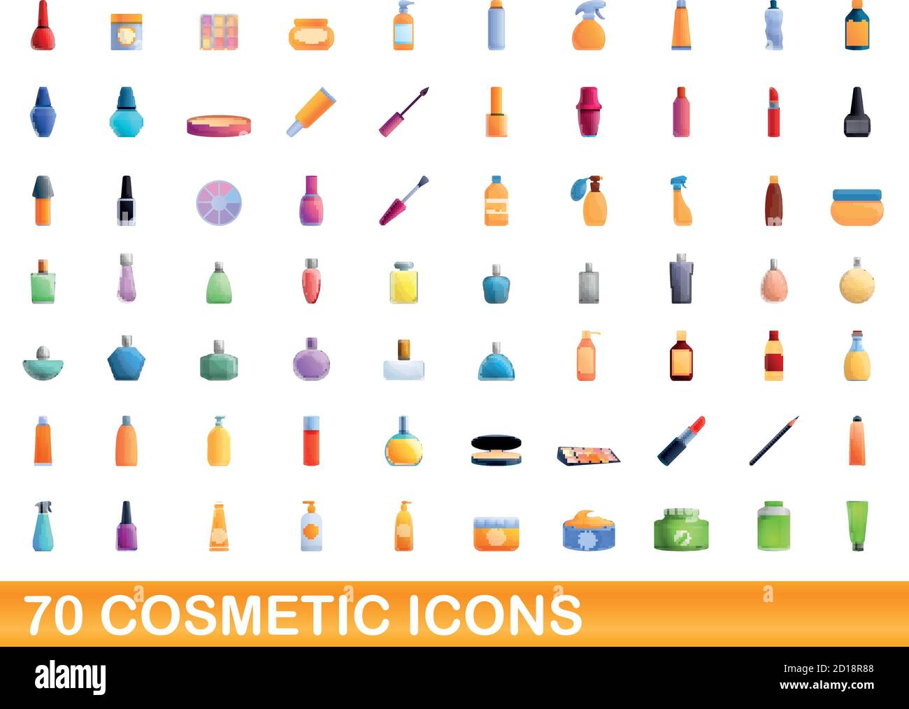70 cosmetic icons set. Cartoon illustration of 70 cosmetic icons vector ...
