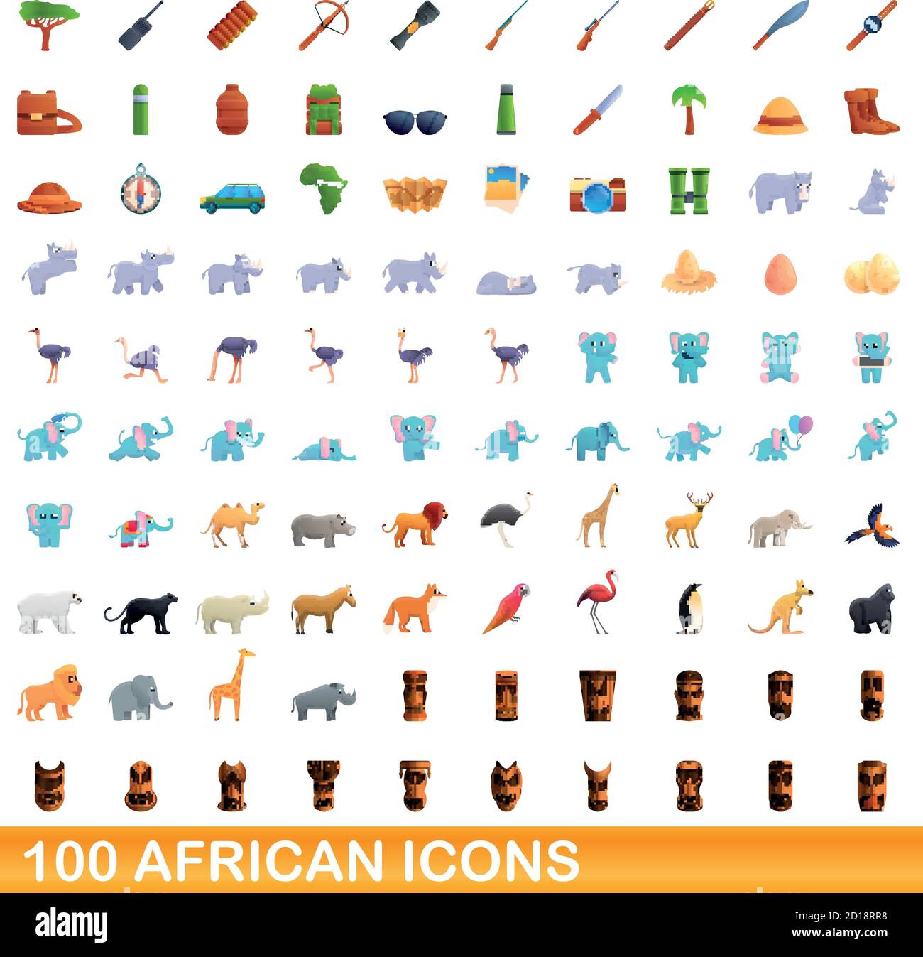100 african icons set. Cartoon illustration of 100 african icons vector ...