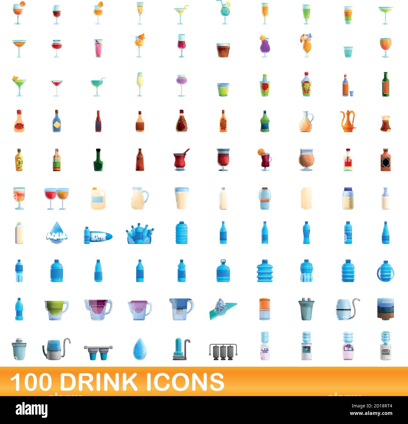 100 drink icons set. Cartoon illustration of 100 drink icons vector set ...
