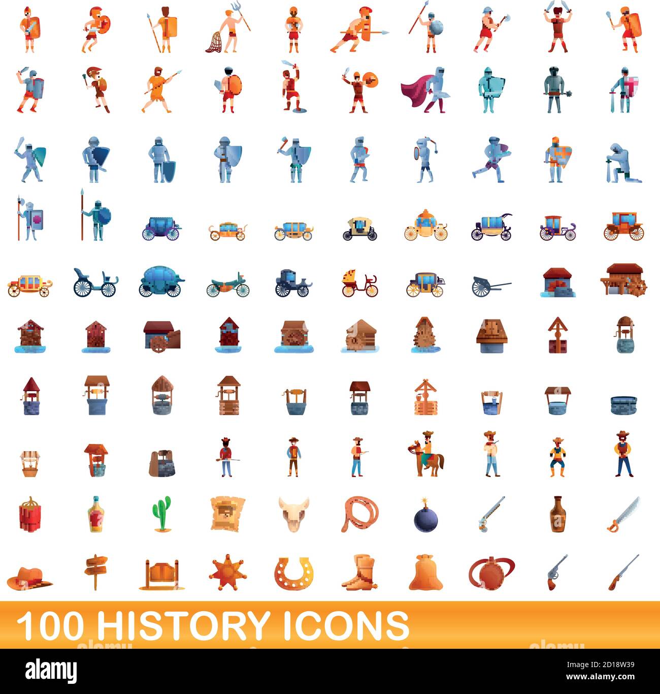 100 history icons set. Cartoon illustration of 100 history icons vector ...