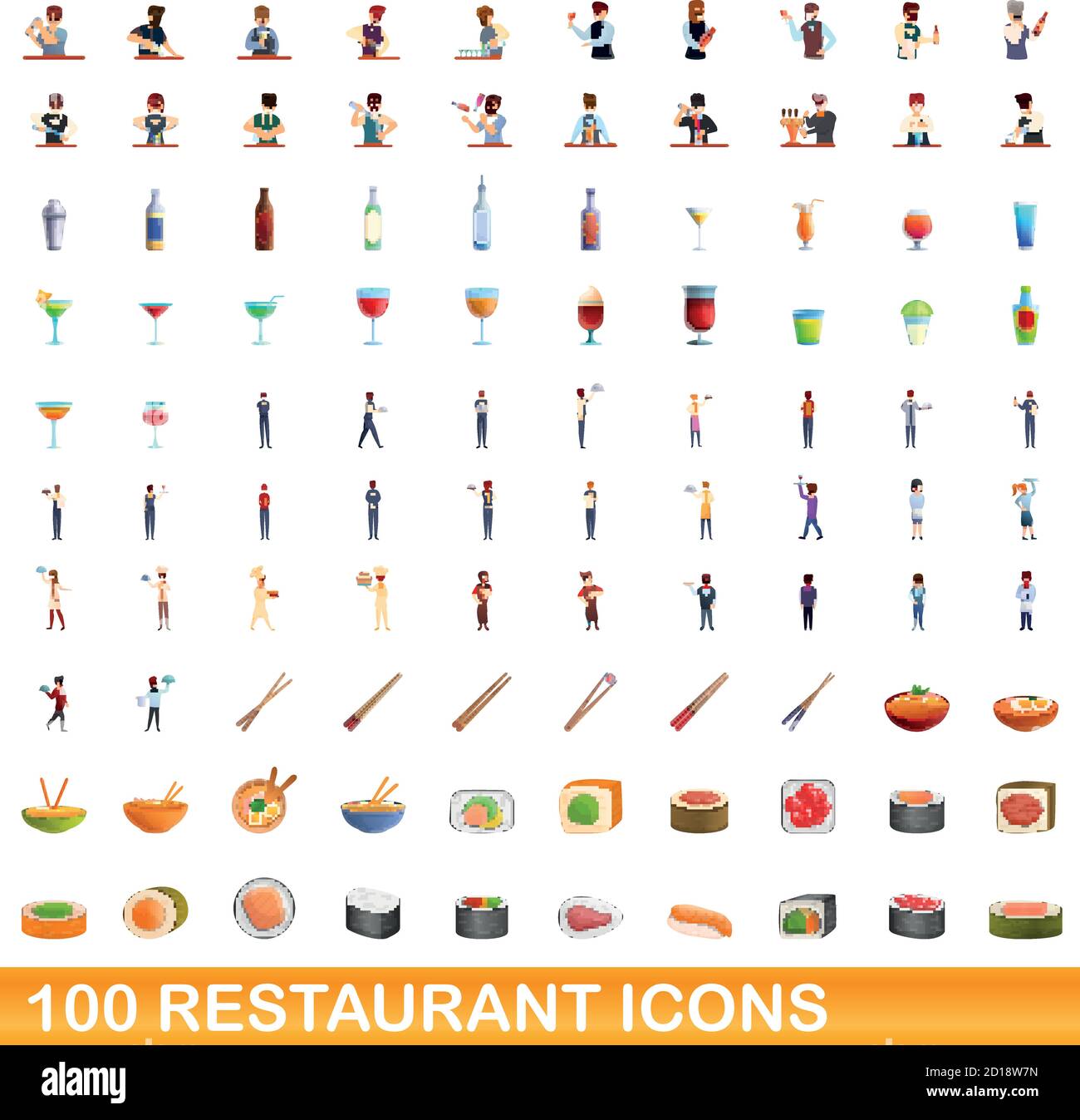 100 restaurant icons set. Cartoon illustration of 100 restaurant icons ...