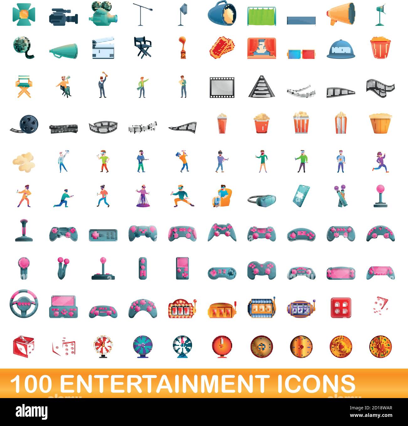 100 entertainment icons set. Cartoon illustration of 100 entertainment ...