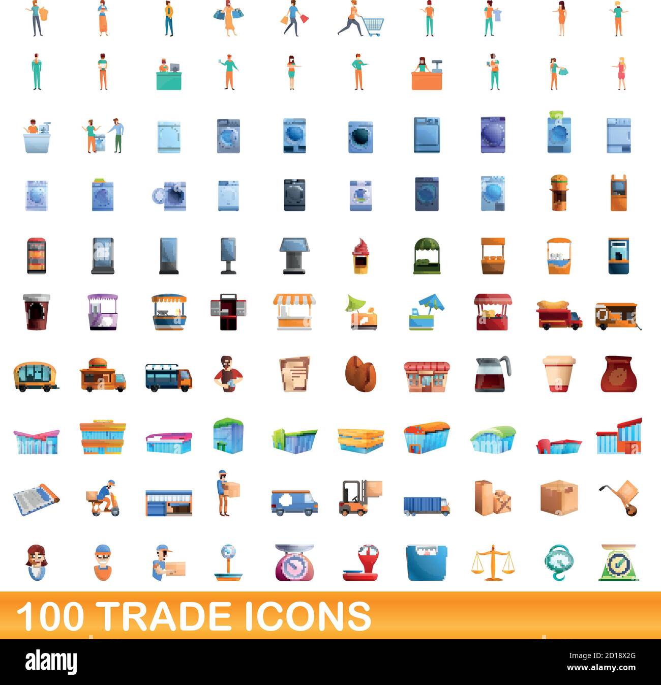 100 trade icons set. Cartoon illustration of 100 trade icons vector set ...