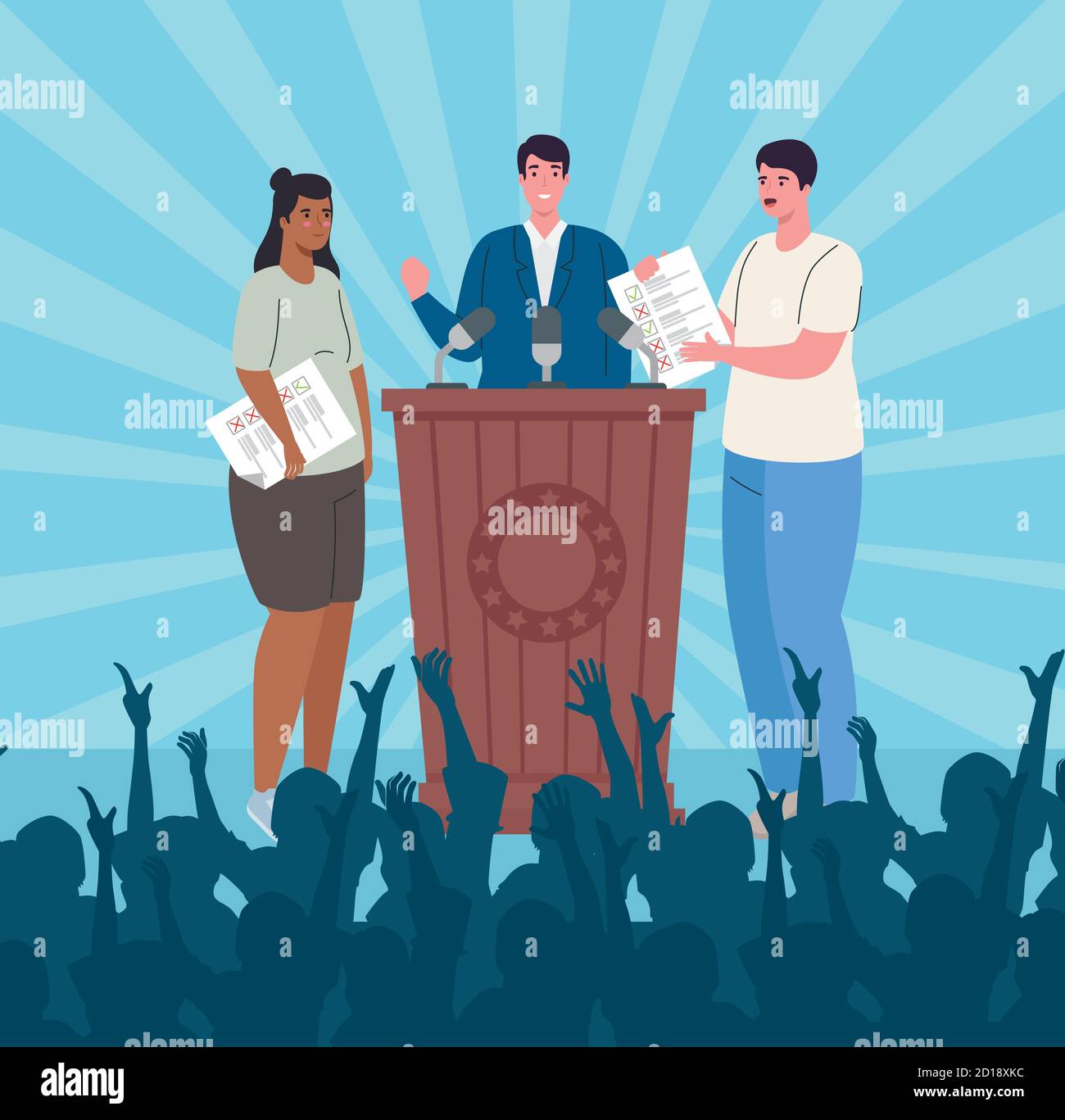 Elections day president on podium woman and man cartoon vector design ...