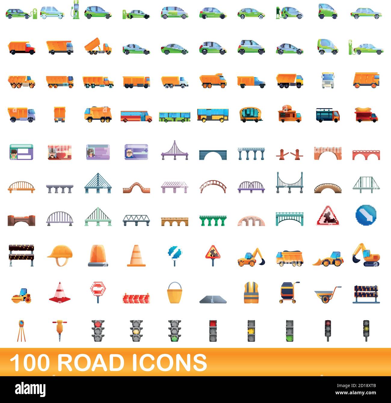 100 road icons set. Cartoon illustration of 100 road icons vector set ...