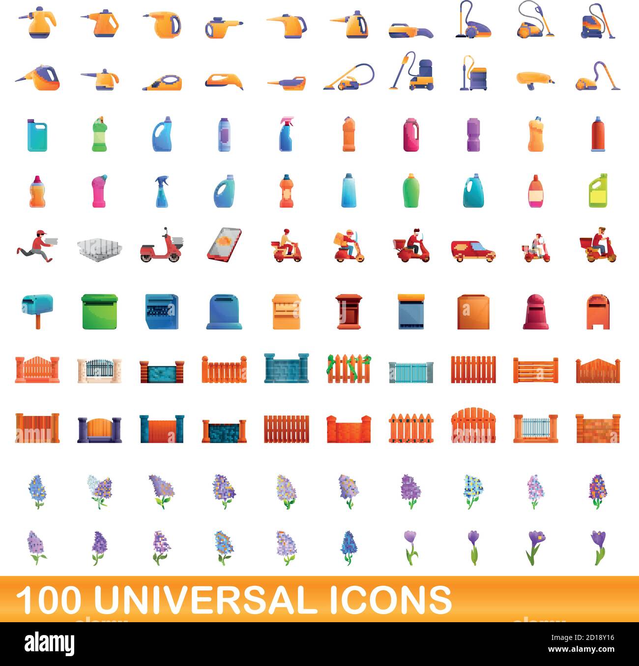 100 universal icons set. Cartoon illustration of 100 universal icons ...