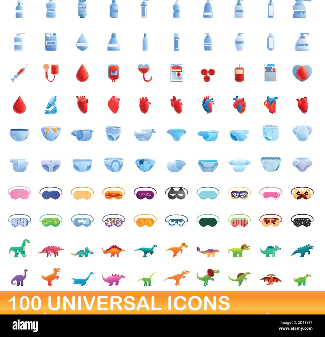 100 universal icons set. Cartoon illustration of 100 universal icons ...