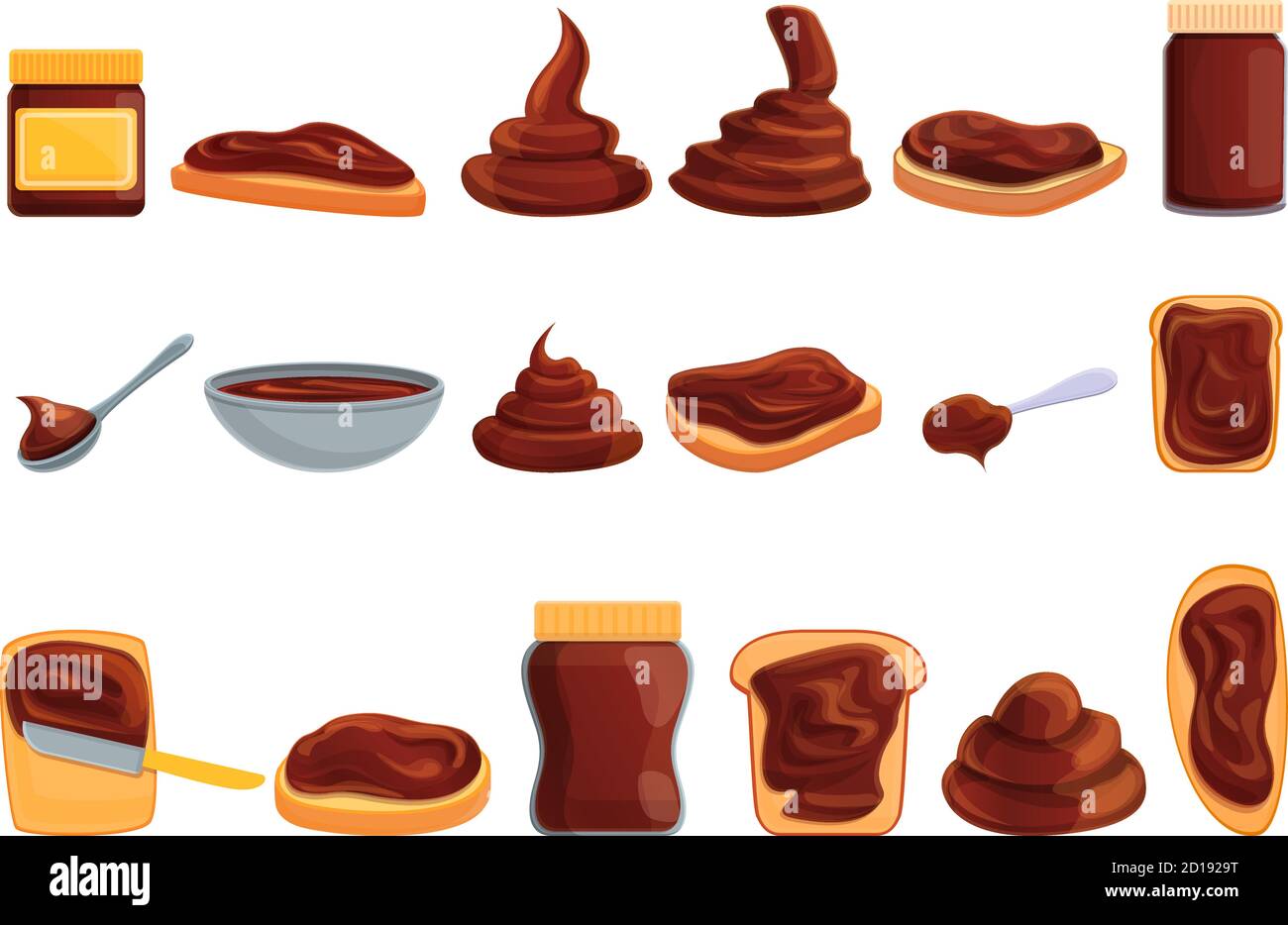 Chocolate paste icons set. Cartoon set of chocolate paste vector icons ...