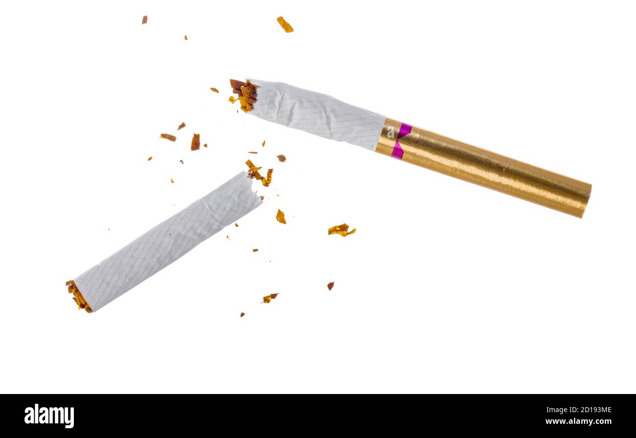 Damaged unlit cigarette isolated on white background Stock Photo - Alamy