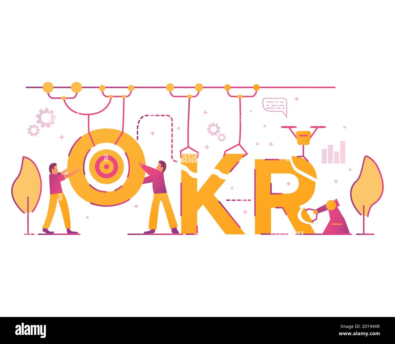 Business concept objectives and key results-OKR. Lettering illustration ...