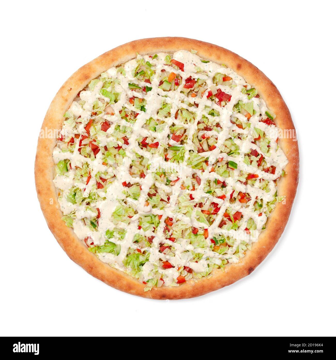 Top view of round pizza isolated on white Stock Photo - Alamy