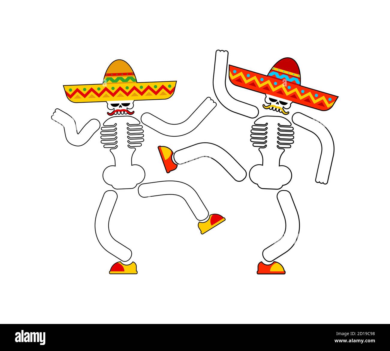 Dancing skeleton. Day of dead in mexico. Skull in sombrero isolated ...