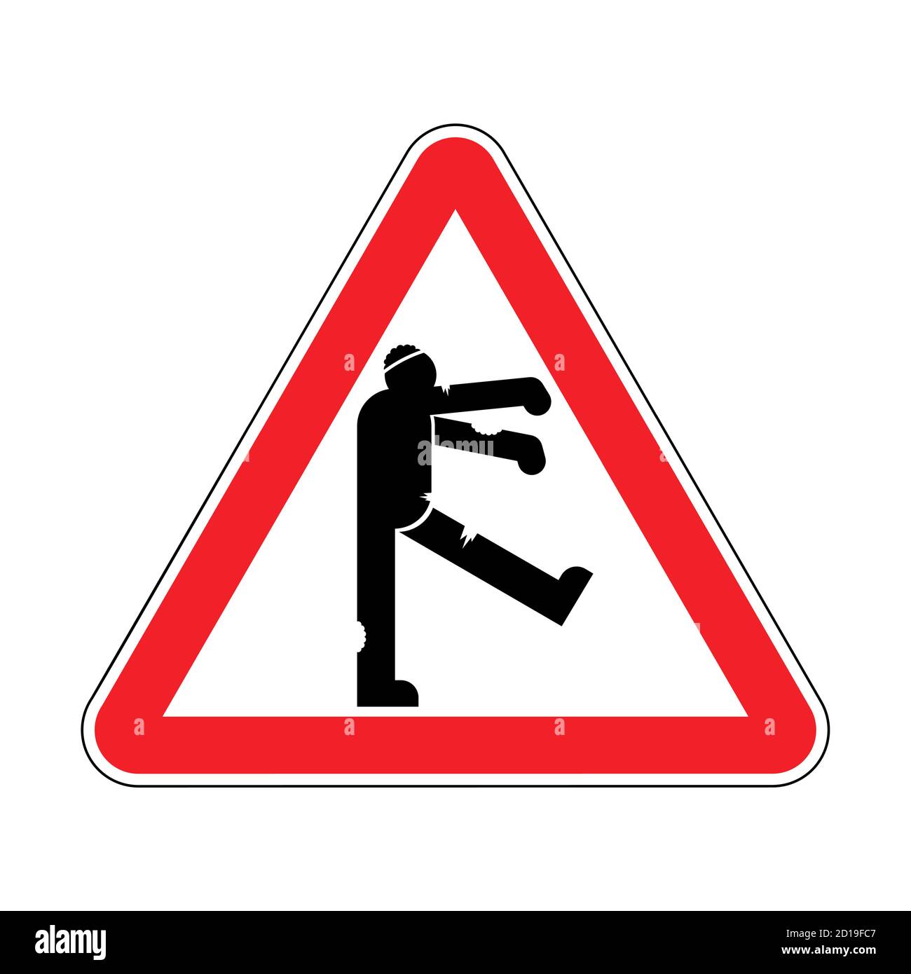 Attention Zombie. Warning red road sign. Caution Dead man monster walks ...