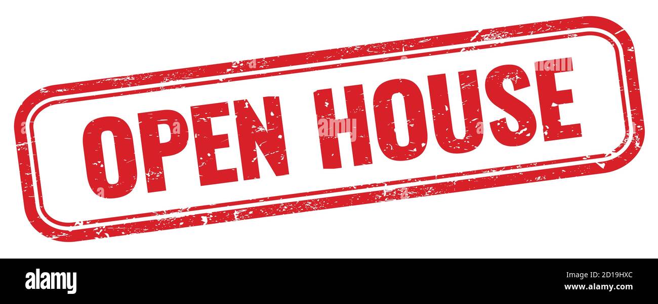 OPEN HOUSE text on red grungy rectangle stamp Stock Photo - Alamy