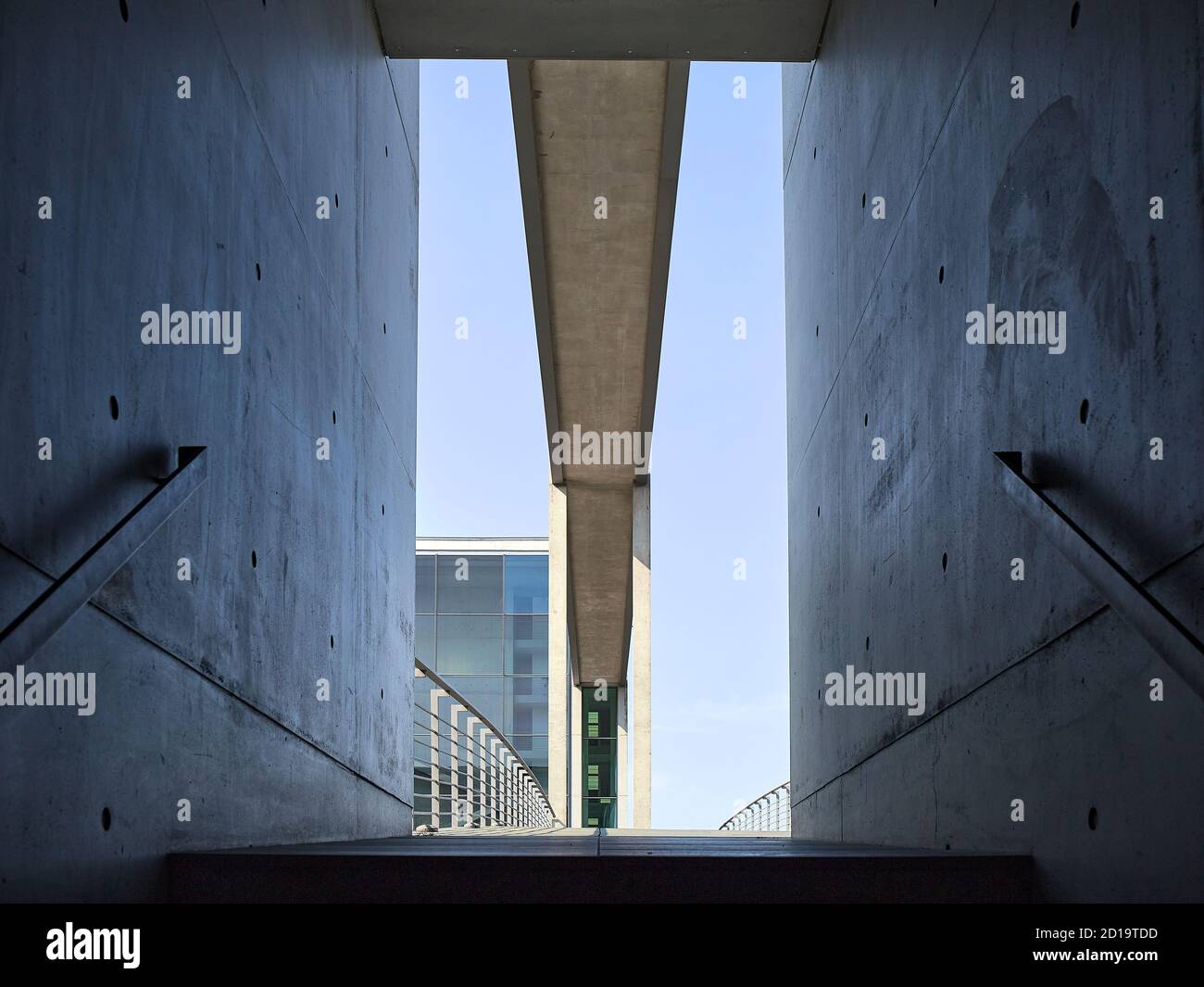 Low angle point of view of the door frame of the staircase and empty ...